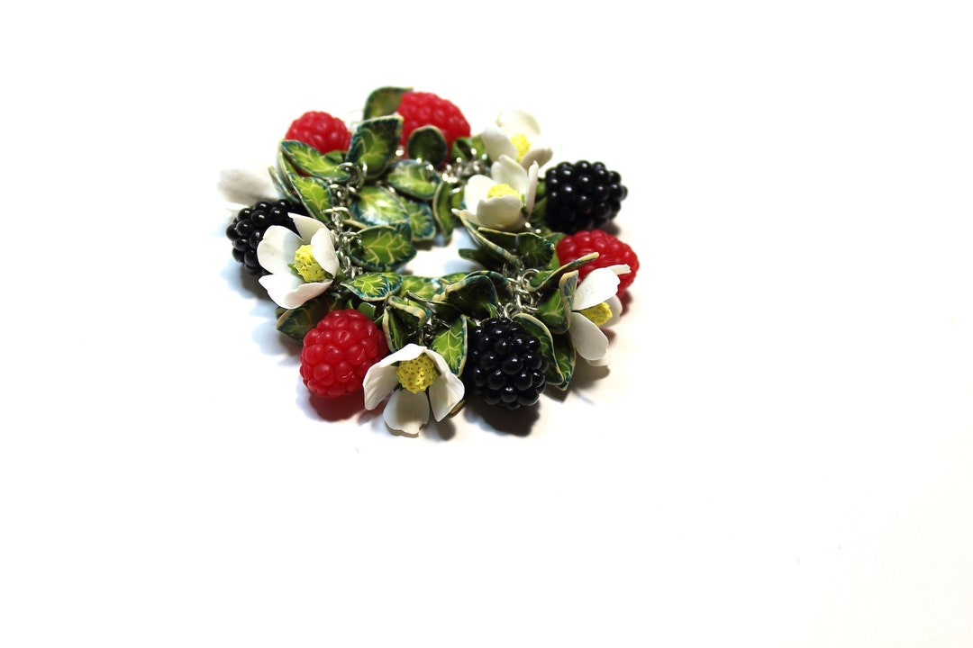 Raspberry Bracelet Blackberry Bracelet Raspberry Earrings Polymer Clay ...