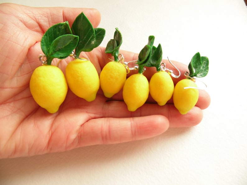 Lemon Earrings: Handmade Polymer Clay Funny Fruit Jewelry, 3 Sizes - Etsy