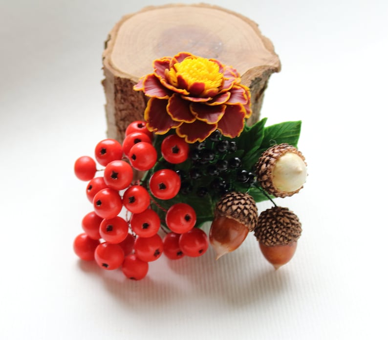 Brooch Rowan Acorns Marigold Autumn Brooch Polymer Clay - Etsy