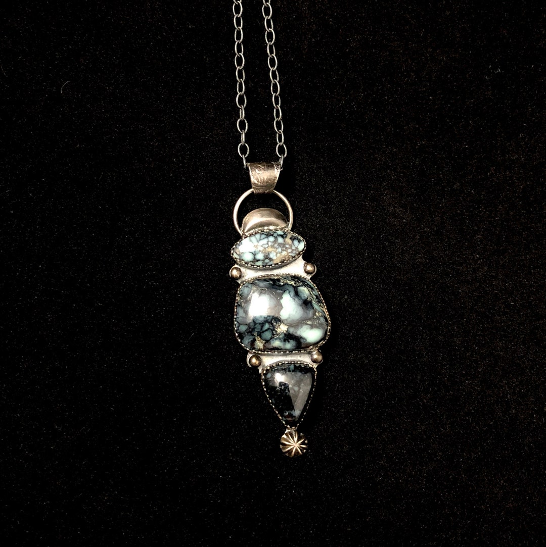 Natural New Lander Chalcosiderite-turquoise Three Stone Pendant Set in ...