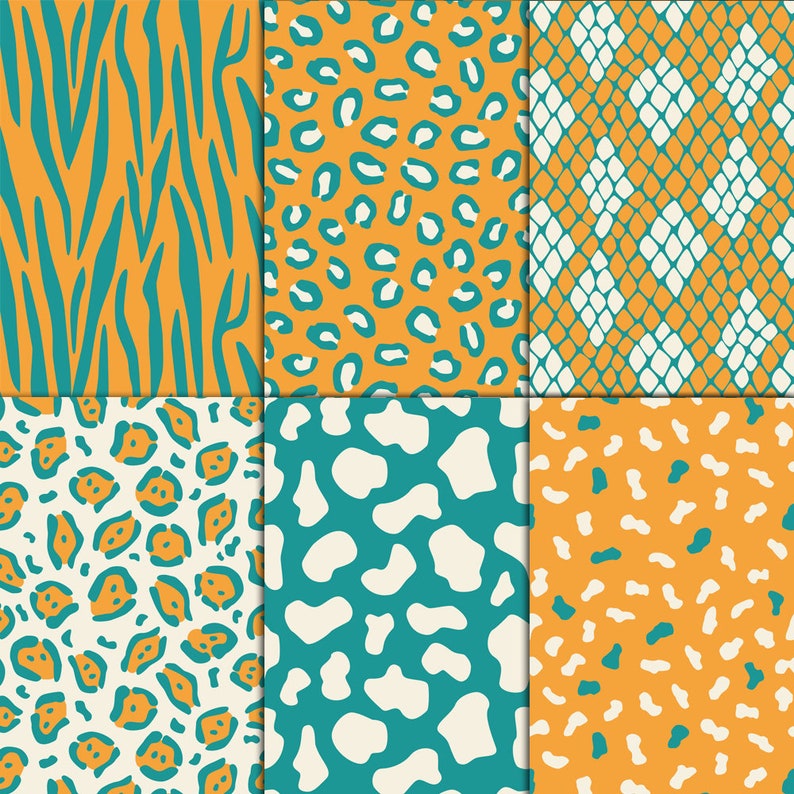 Turquoise & Orange Animals Patterns, 18 Digital Papers (12“x12 ...