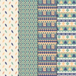 Bohemian Tribal Patterns – Blue, Turquoise & Peach, 12 Digital Papers ...
