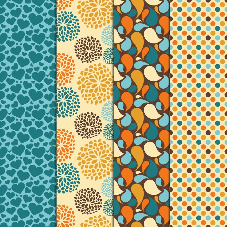 Orange Brown & Teal Patterns 20 Digital Papers 12x12 - Etsy