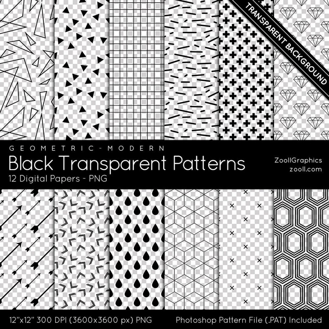 Black Transparent Geometric Modern, 12 Digital Papers 12“x12 ...