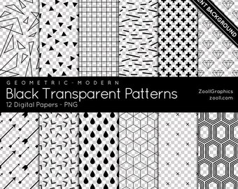 Black Transparent Geometric Modern, 12 Digital Papers 12“x12 ...