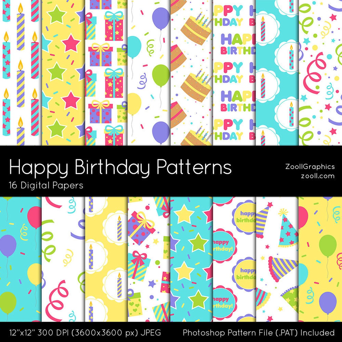 Happy Birthday Patterns 16 Digital Papers 12x12 - Etsy