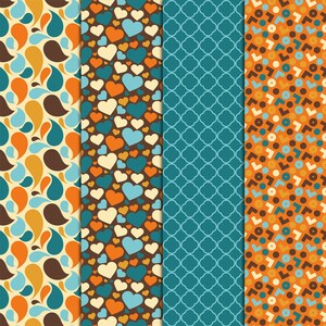 Orange, Brown & Teal Patterns, 20 Digital Papers (12“x12“), Photoshop ...