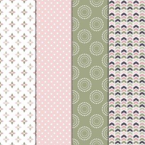 Dusty Pink & Green Patterns, 20 Digital Papers 12“x 12“, Pattern File ...