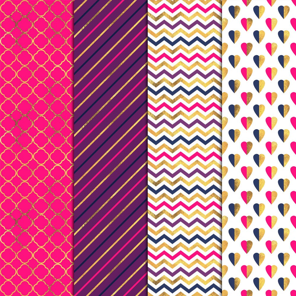 Purple Blue Pink & Gold Patterns 20 Digital Papers 12x12 | Etsy