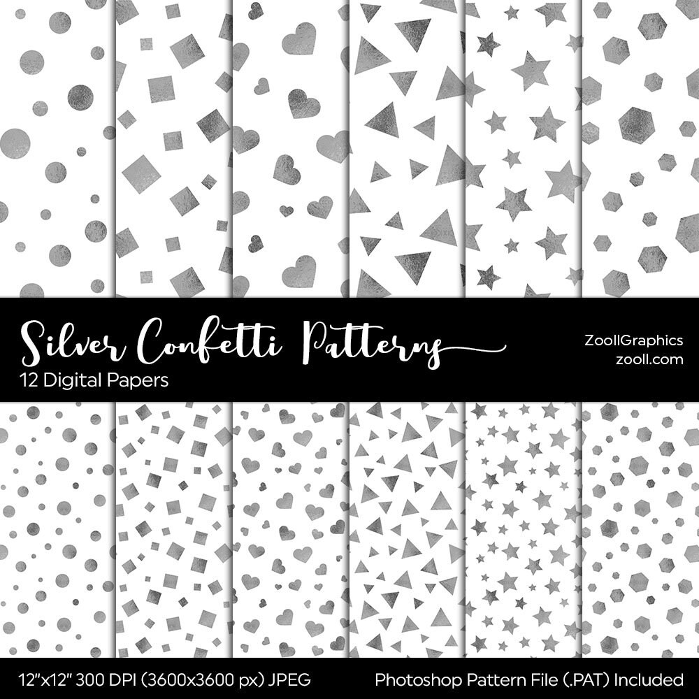 Silver Confetti Patterns 12 Digital Papers 12x12 Birthday | Etsy