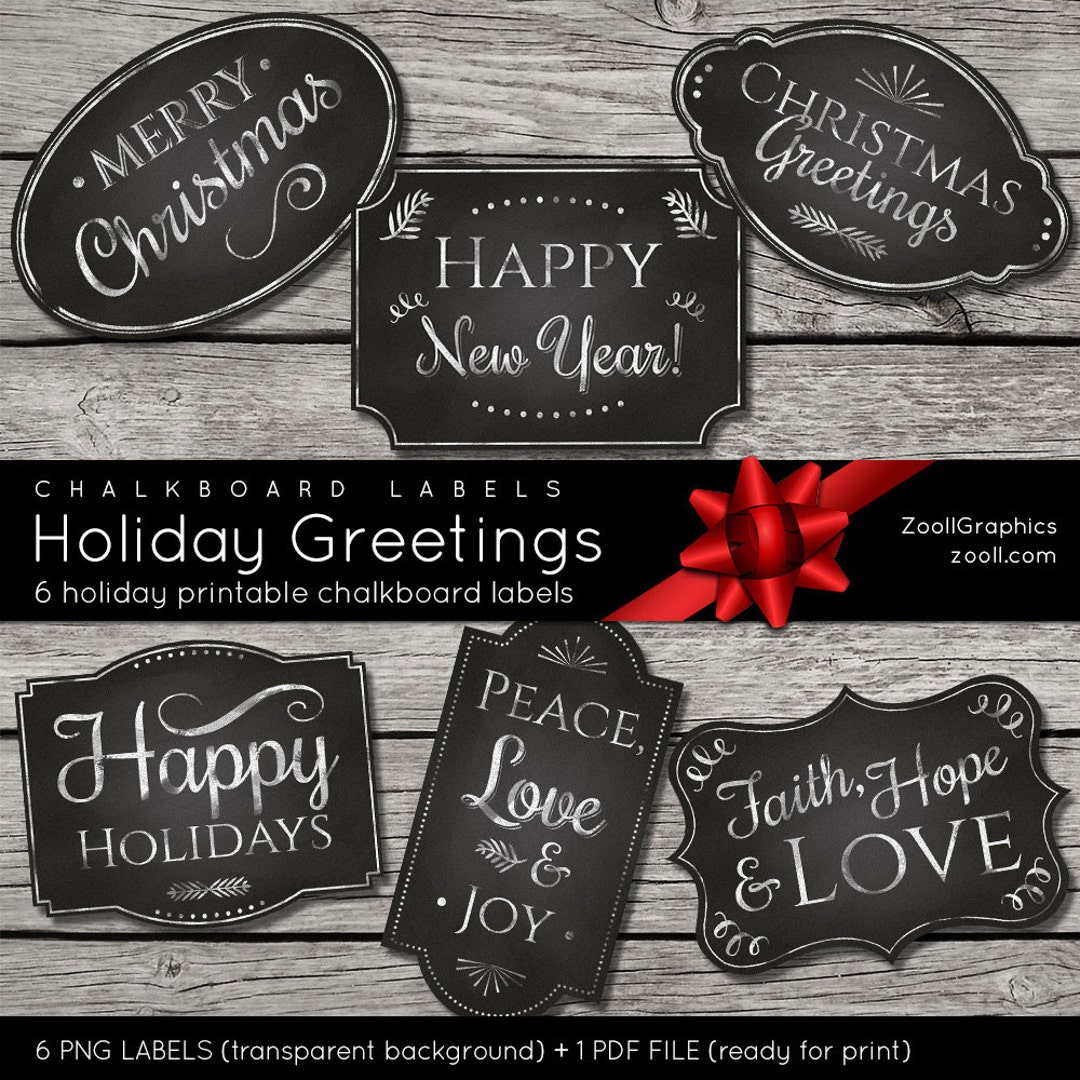 Chalkboard Labels Holiday Greetings, Christmas Tags, New Year Best ...