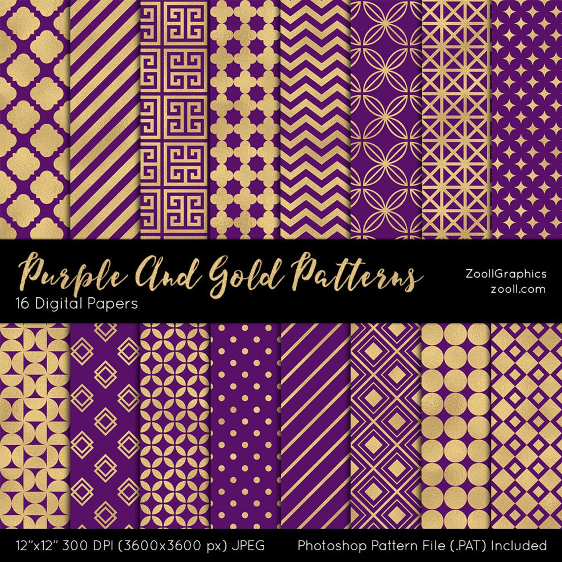 Purple and Gold Patterns 16 Digital Papers 12x12 - Etsy