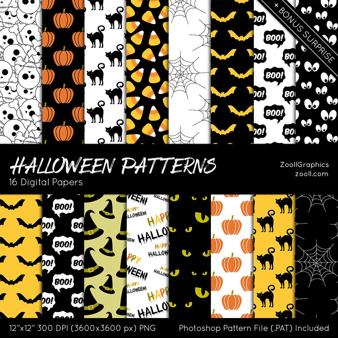 Halloween Patterns Digital Papers, 16 Digital Papers (12“ X 12 ...