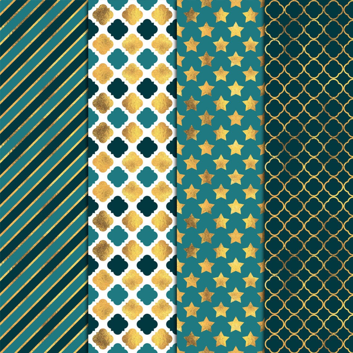 Teal and Gold Patterns 20 Digital Papers 12x12 PAT File - Etsy