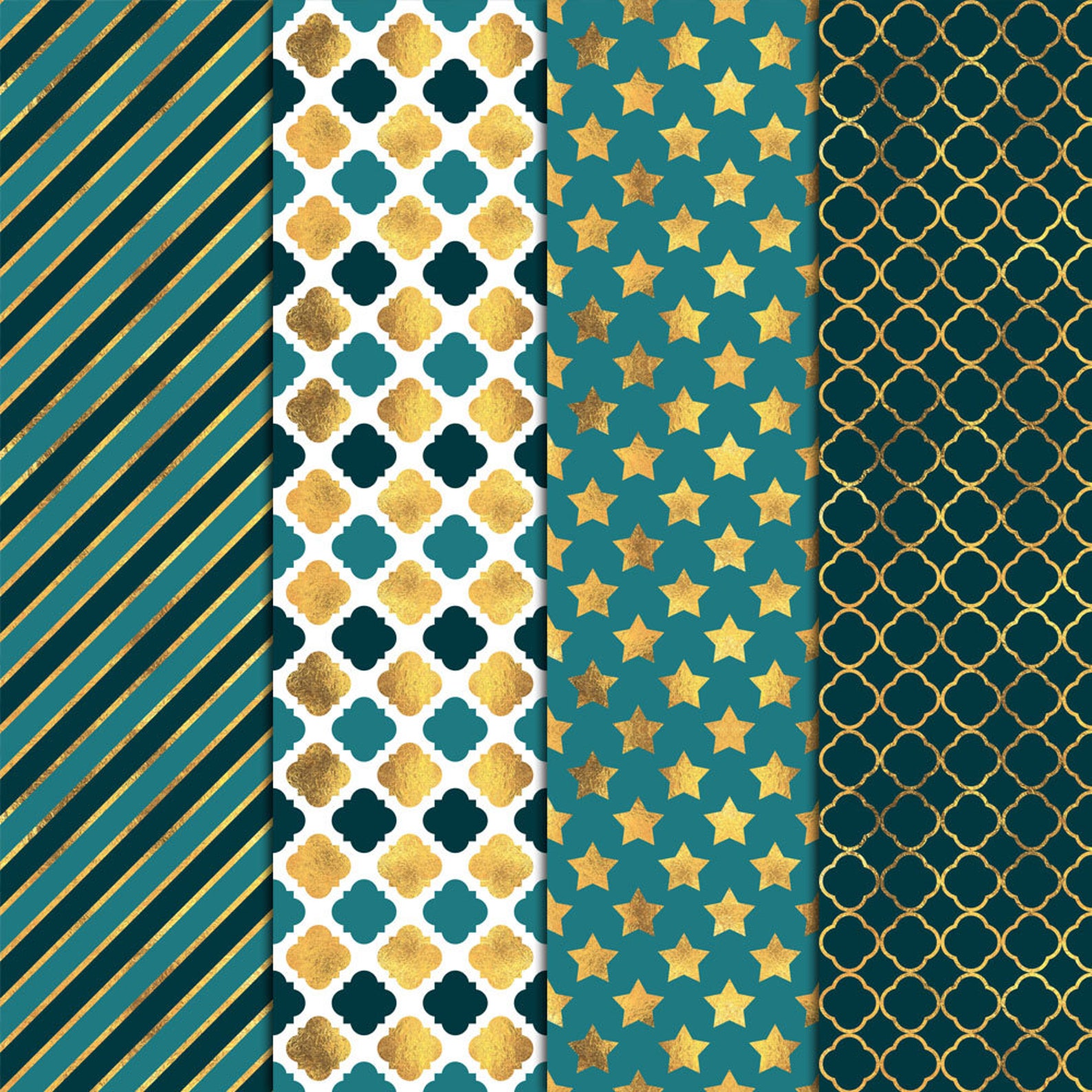 Teal and Gold Patterns 20 Digital Papers 12x12 PAT File - Etsy