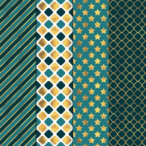 Teal and Gold Patterns, 20 Digital Papers 12“x12“, PAT File Included ...