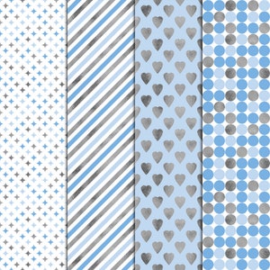 Baby Blue & Silver Patterns, 20 Digital Papers 12“x12“, Baby Shower ...
