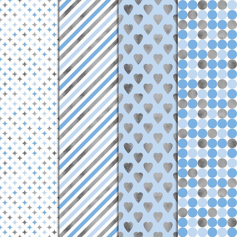 Baby Blue & Silver Patterns 20 Digital Papers 12x12 Baby - Etsy