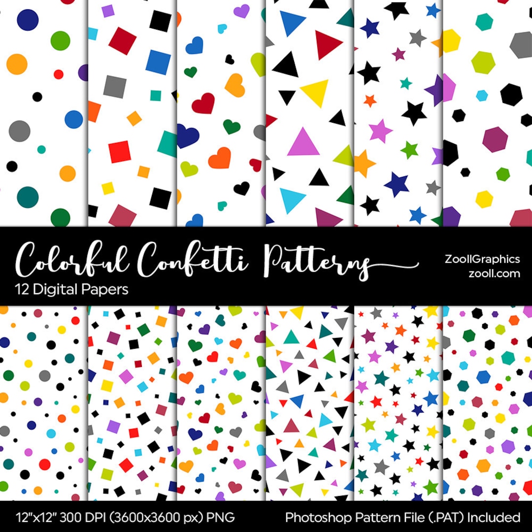 Colorful Confetti Patterns, 12 Digital Papers 12“x12“, Birthday Party ...