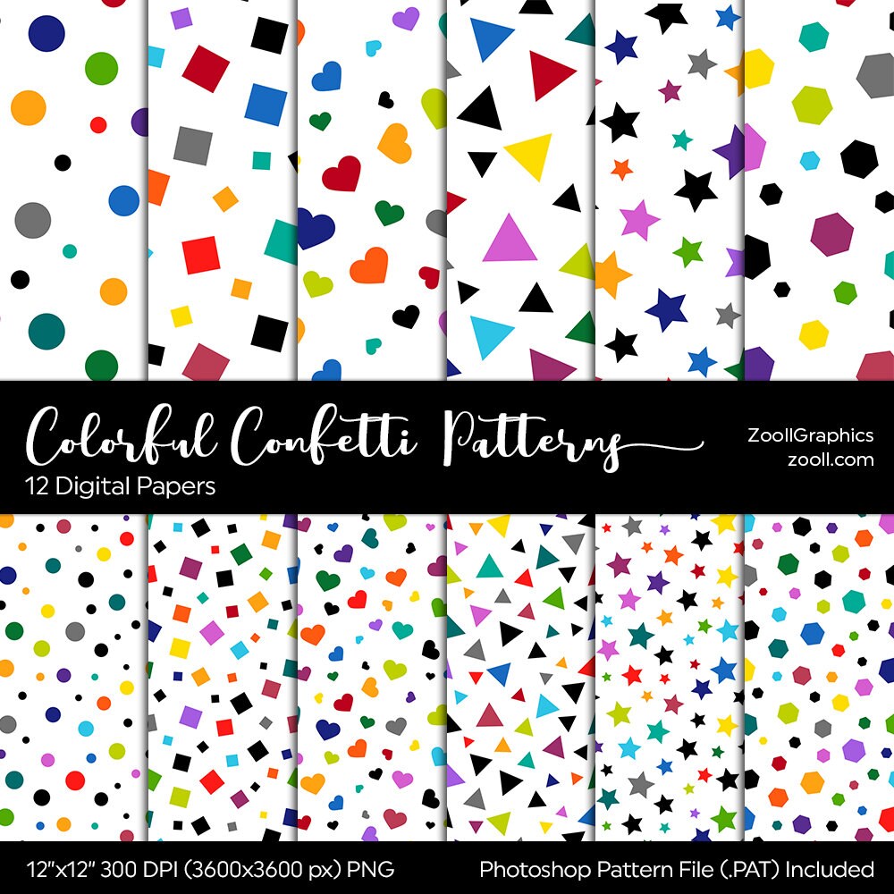Colorful Confetti Patterns 12 Digital Papers 12x12 | Etsy