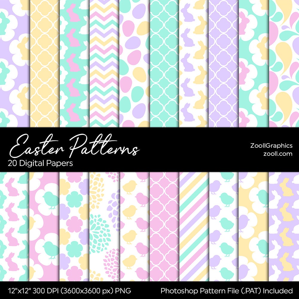 Easter Patterns 20 Digital Papers 12x12 Easter Eggs | Etsy