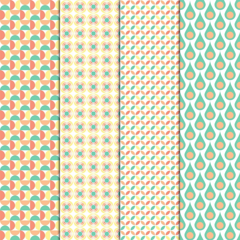 Retro Summer Colors Patterns, 60's/70's Patterns, 20 Digital Papers 12 ...