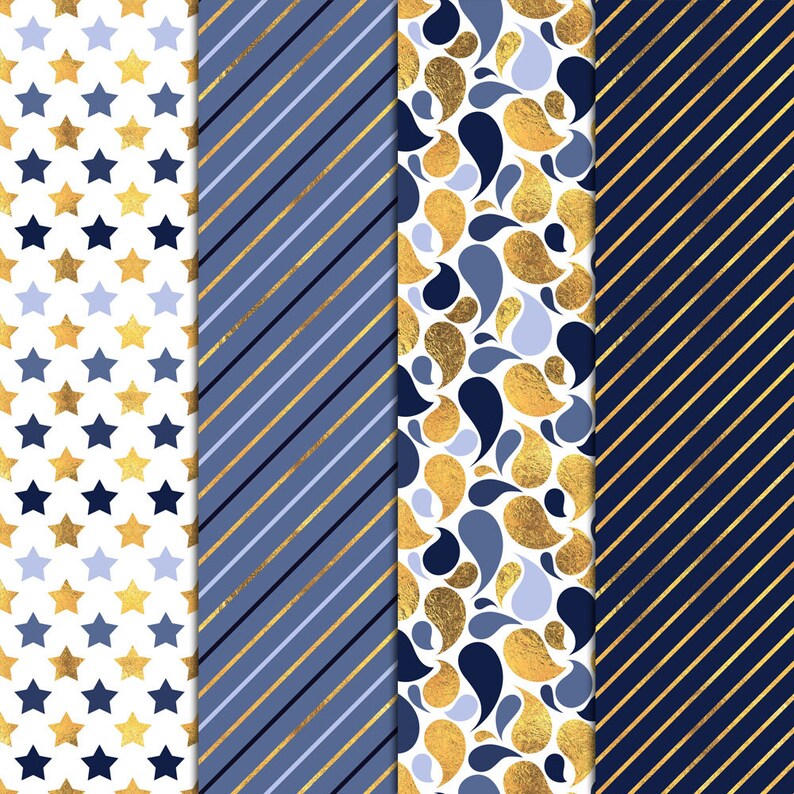 Blue & Gold Patterns 20 Digital Papers 12x12 Photoshop | Etsy