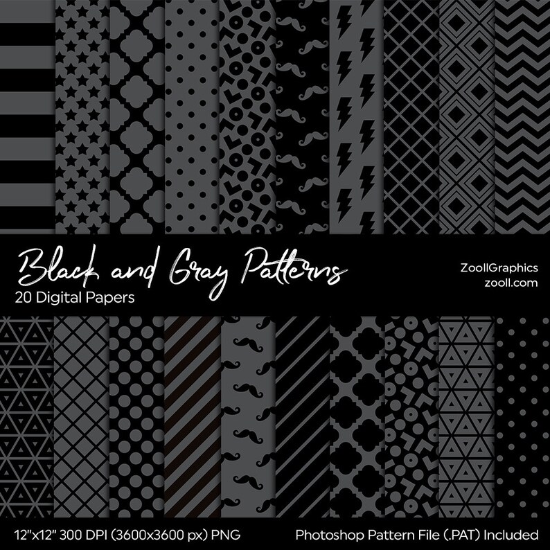 Black and Gray Patterns Geometric Background 20 Digital - Etsy