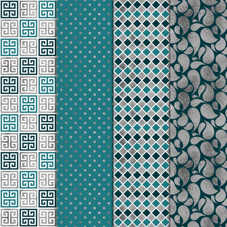 Teal & Silver Patterns 20 Digital Papers 12x12 - Etsy