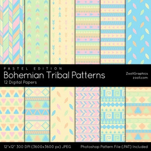 Bohemian Tribal-pastel Edition, 12 Digital Papers (12“x12“), PAT File ...
