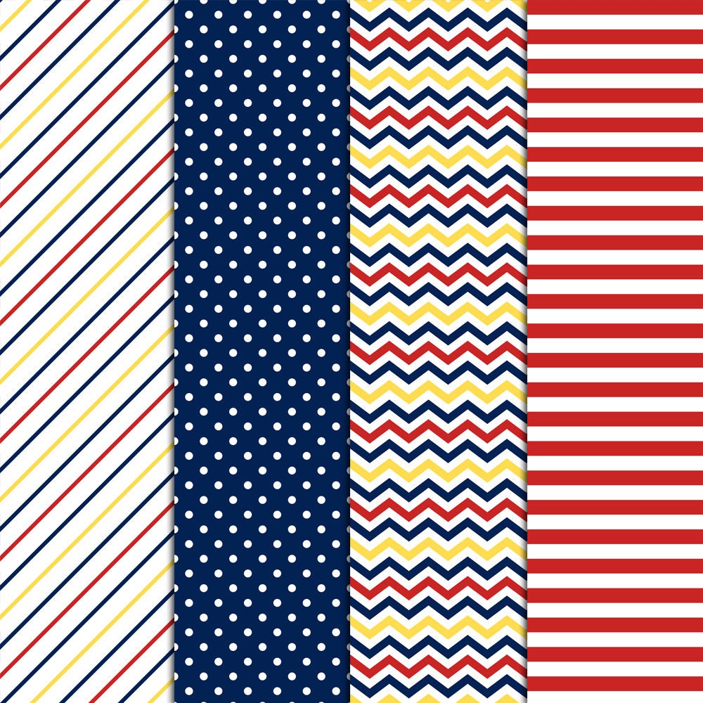 Red Blue & Yellow Patterns 20 Digital Papers 12x12 | Etsy
