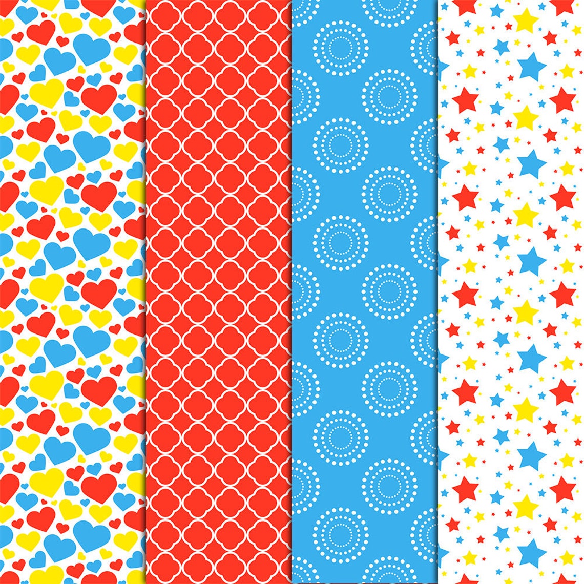 Yellow, Red and Blue Patterns, Primary Colors, Colorful, 20 Digital ...