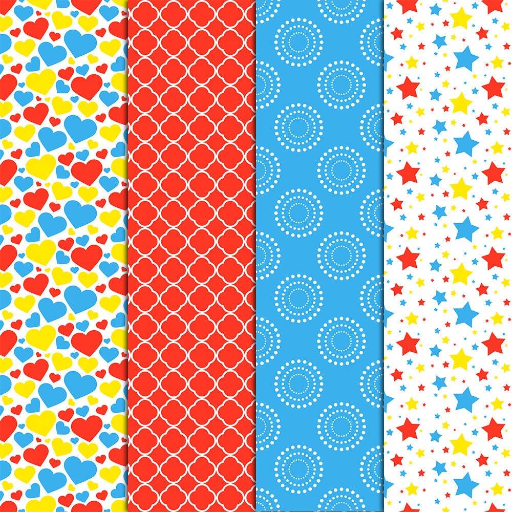 Yellow, Red and Blue Patterns, Primary Colors, Colorful, 20 Digital ...