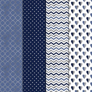 Blue & Silver Patterns, 20 Digital Papers 12“x12“, Photoshop Pattern ...