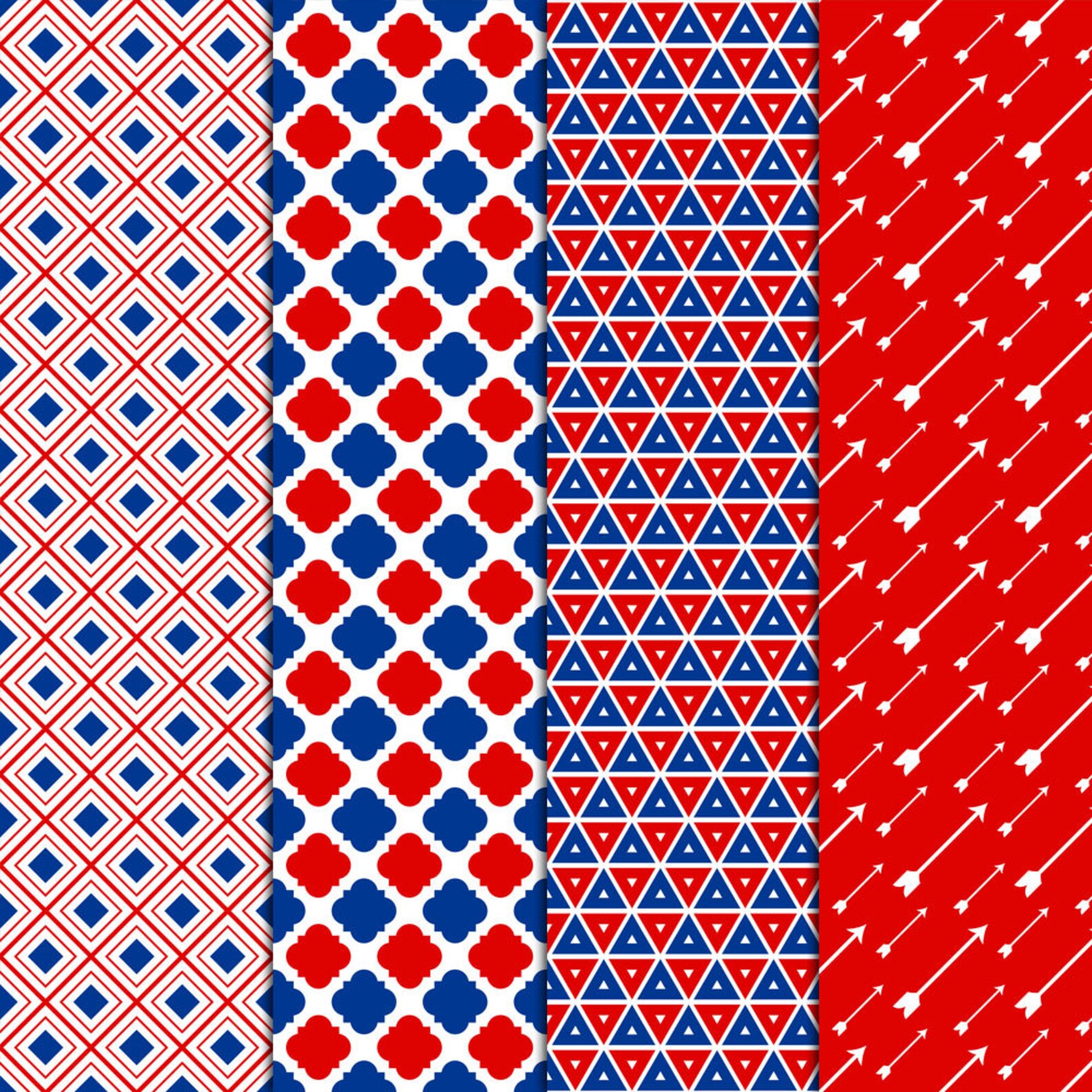Red, White & Blue Patterns, 20 Digital Papers 12“x12“, Photoshop ...