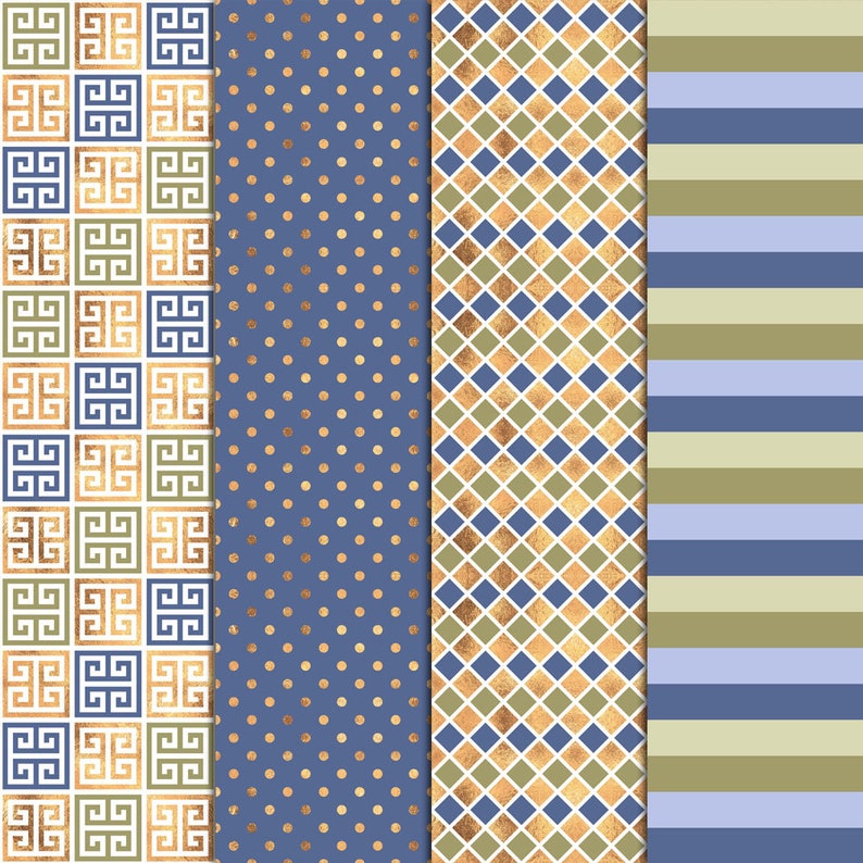 Blue Green & Gold Patterns 20 Digital Papers 12x12 | Etsy