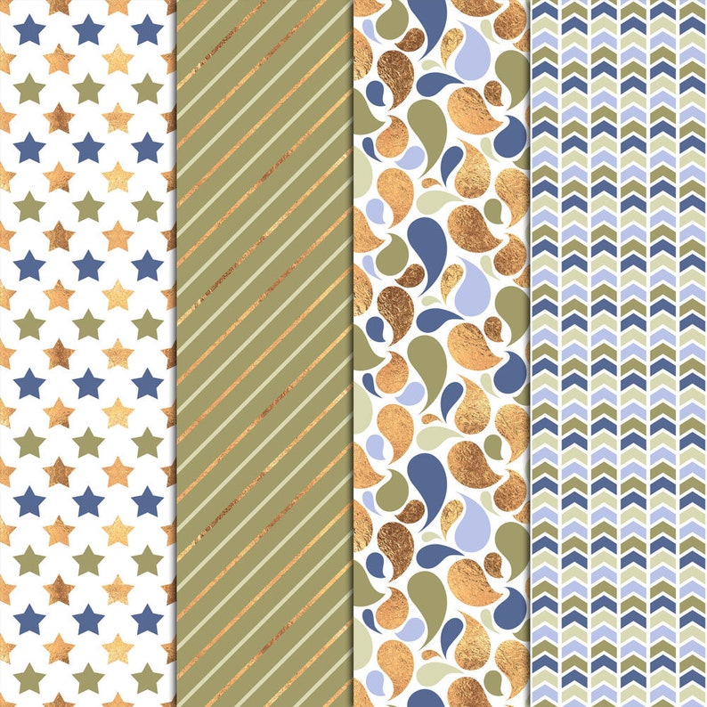 Blue Green & Gold Patterns 20 Digital Papers 12x12 - Etsy