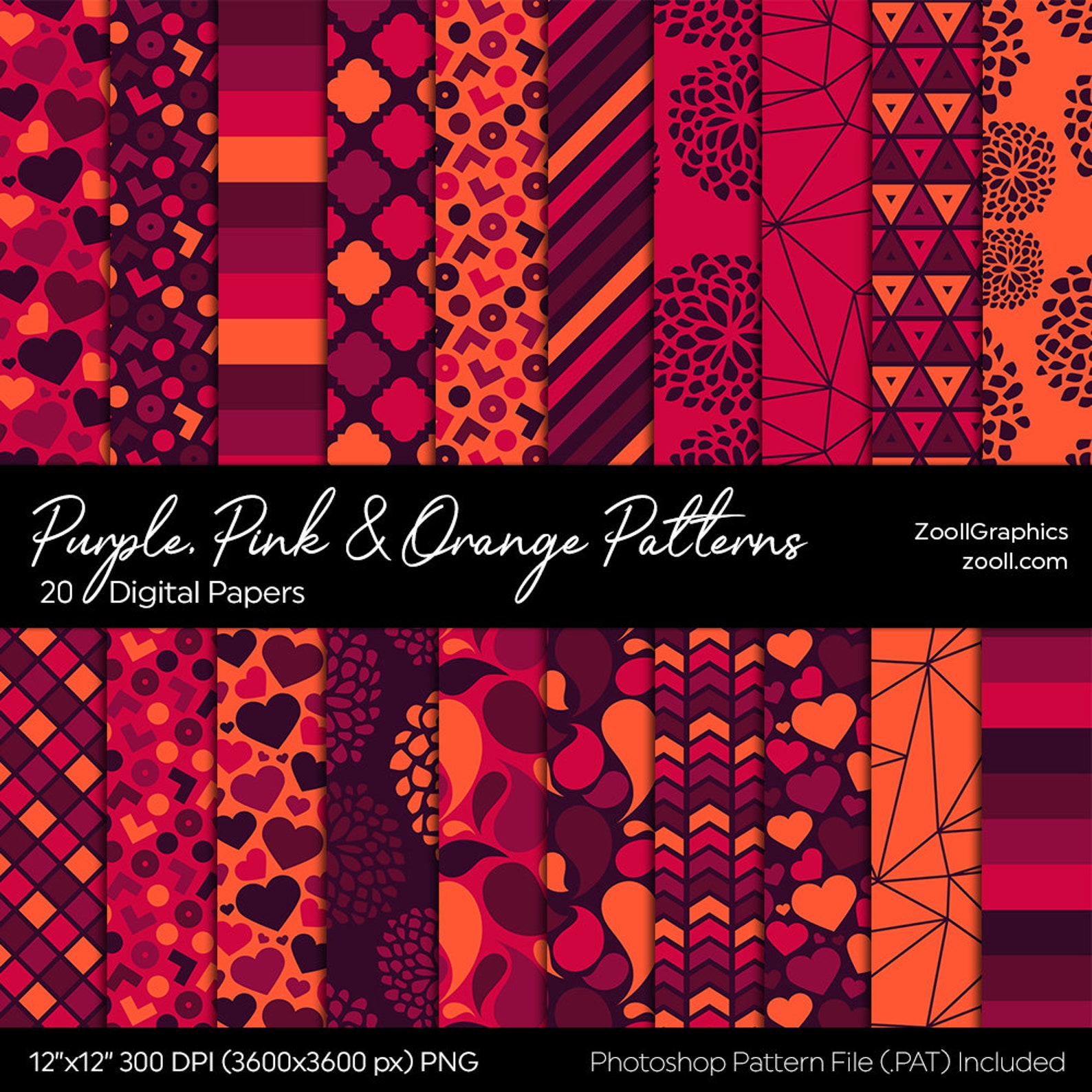 Purple Pink and Orange Patterns 20 Digital Papers - Etsy