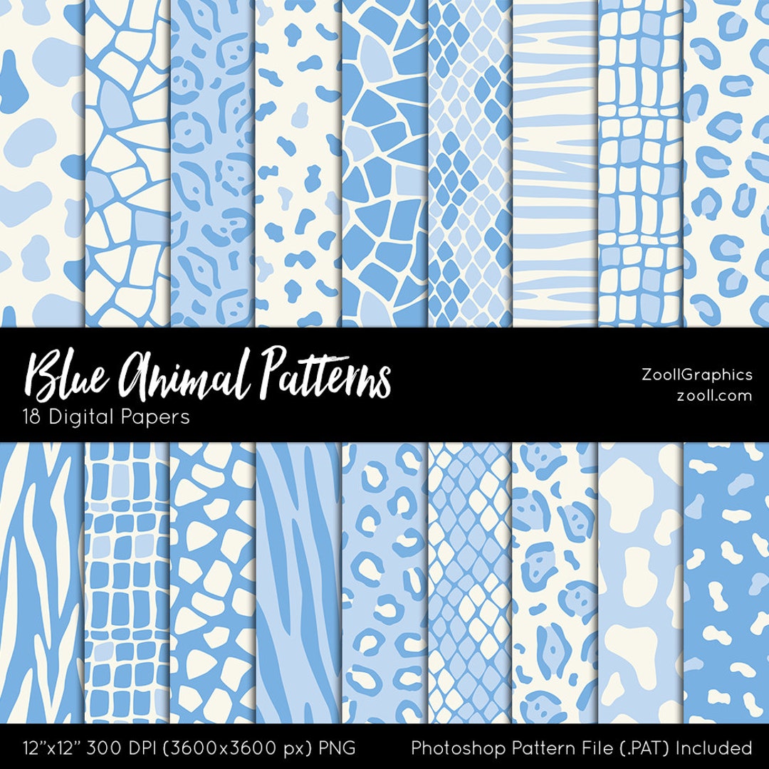 Blue Animals Patterns, 18 Digital Papers (12“x12“), Photoshop Pattern ...