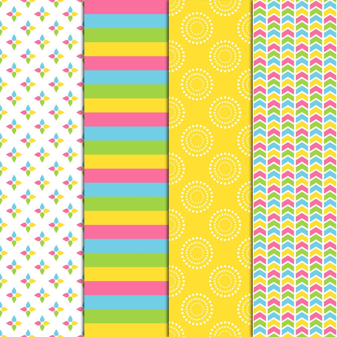 Colorful Spring Patterns 20 Digital Papers 12x12 | Etsy