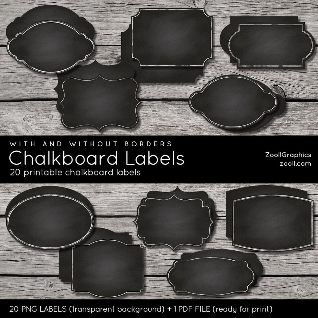 Chalkboard Labels With and Without Borders, Printable, 20 Png Labels, 1 ...