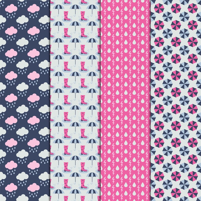 Rainy Day Patterns Pink Edition 12 Digital Papers | Etsy