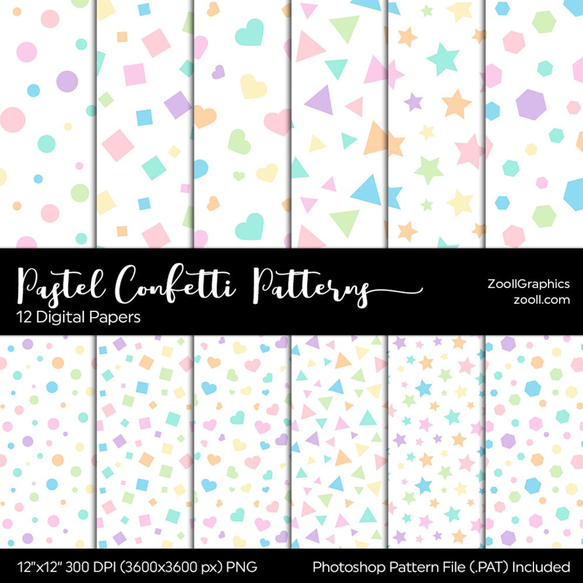 Pastel Confetti Patterns 12 Digital Papers 12x12 Birthday - Etsy