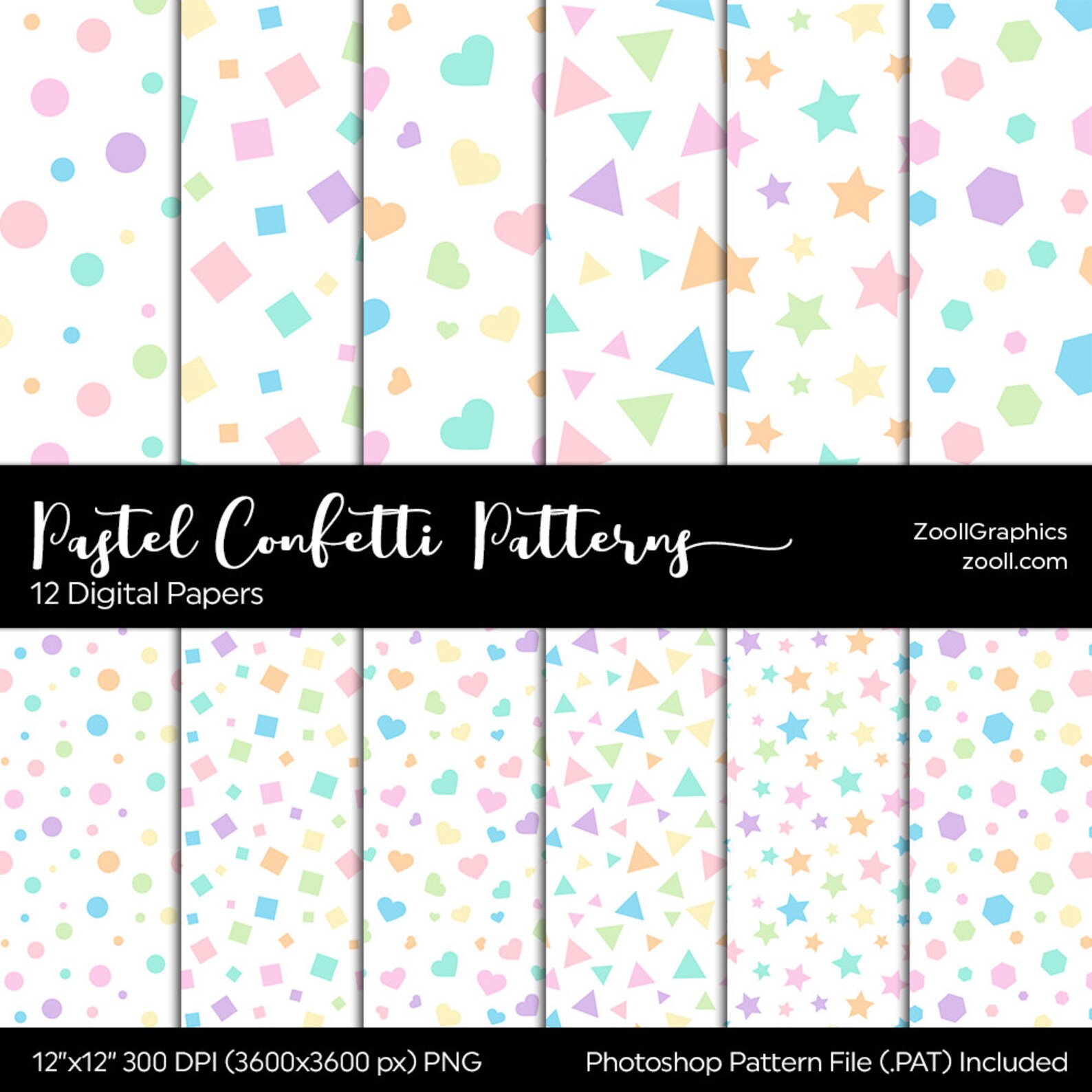 Pastel Confetti Patterns 12 Digital Papers 12x12 Birthday - Etsy