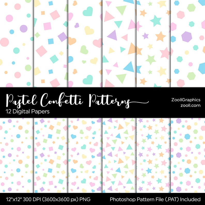 Pastel Confetti Patterns 12 Digital Papers 12x12 Birthday - Etsy