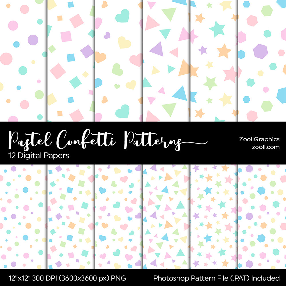 Pastel Confetti Patterns 12 Digital Papers 12x12 Birthday | Etsy