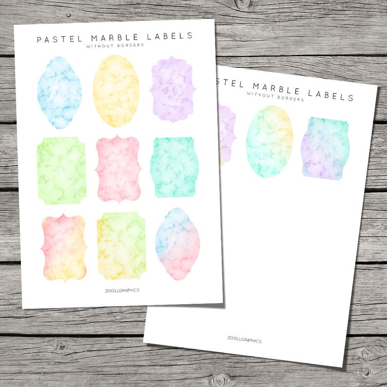 Pastel Marble Labels With and Without Borders Printable Tags - Etsy