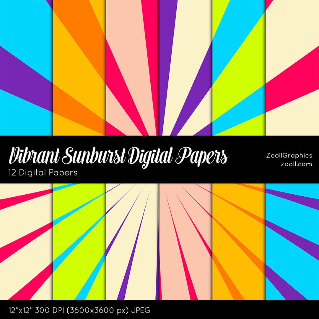 Vibrant Sunburst Digital Papers, Summer Paper, Texture, 12 Digital ...
