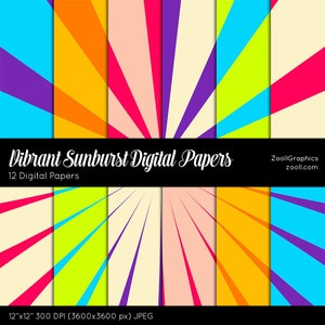 Vibrant Sunburst Digital Papers, Summer Paper, Texture, 12 Digital ...