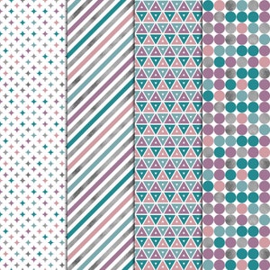 Purple, Teal & Silver Patterns, 20 Digital Papers 12“x12“, Silver ...